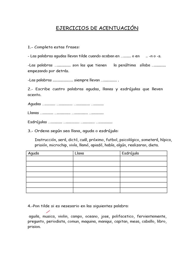 Ejercicios de Acentuacion - 2-1 | PDF | Fonología | Lingüística