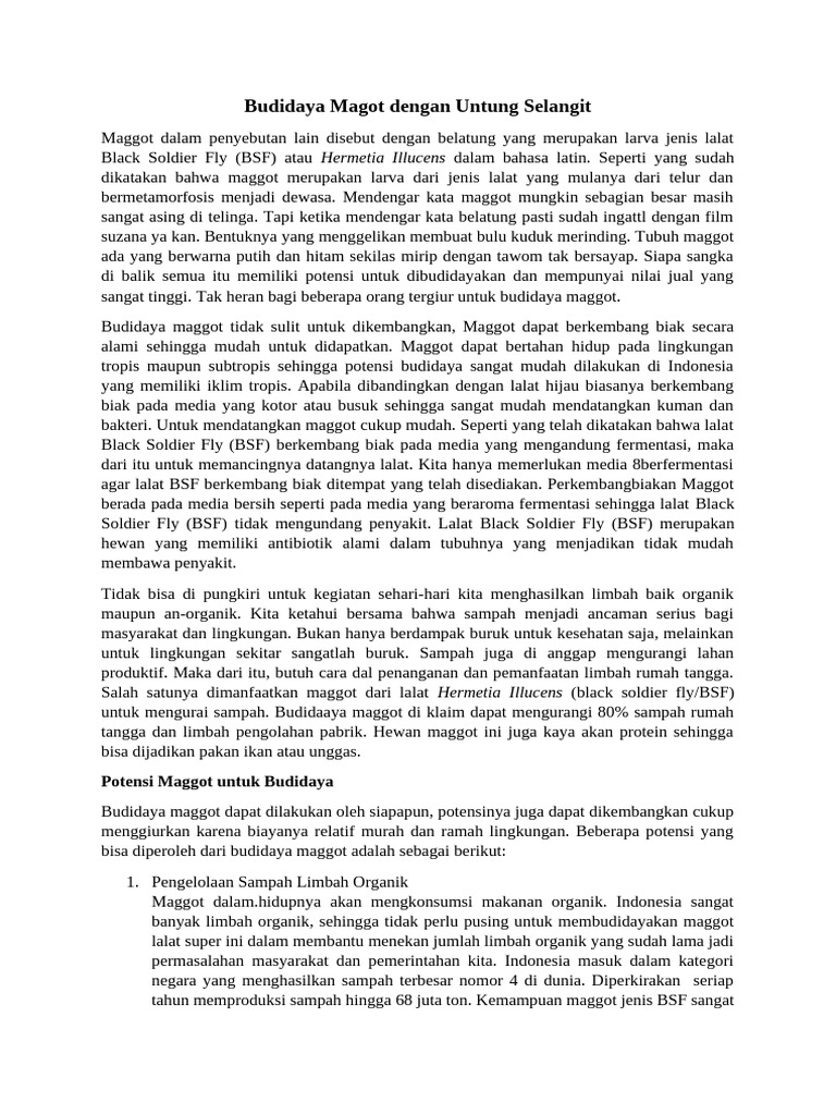 Budidaya Magot Dengan Untung Selangit | PDF