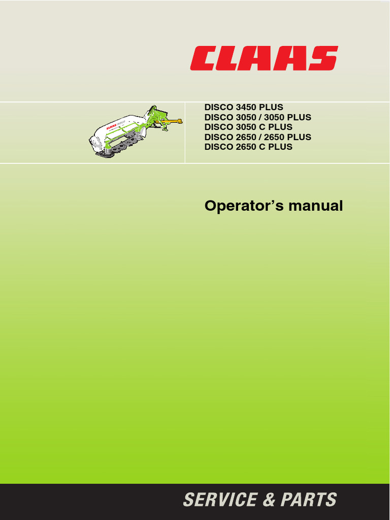 Claas Disco 3450 3050 2650 C Plus Disc Mower Operation Manual | PDF