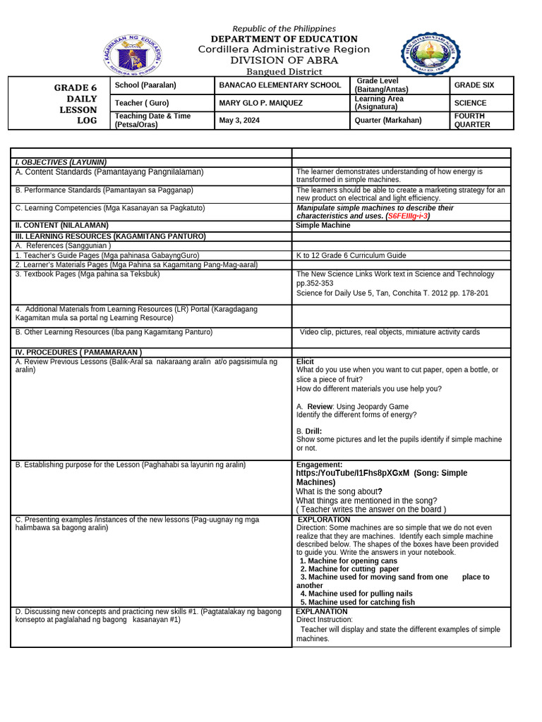 DLL Activity Sheet Science | PDF