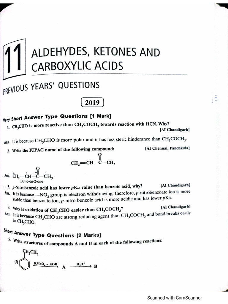 Aldehydes, Ketones & Carboxylic Acids - PYQ | PDF
