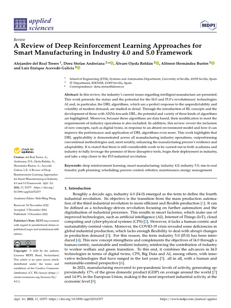 A Review of Deep Reinforcement Learning Approaches For | PDF