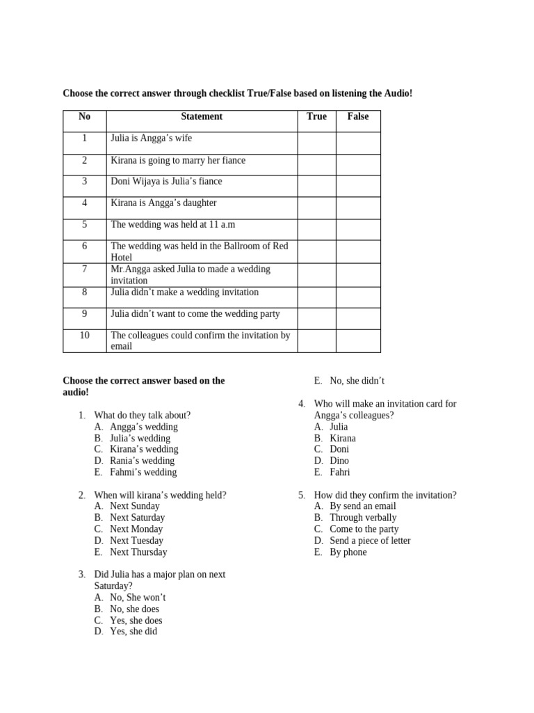Latihan Listening Invitation | PDF