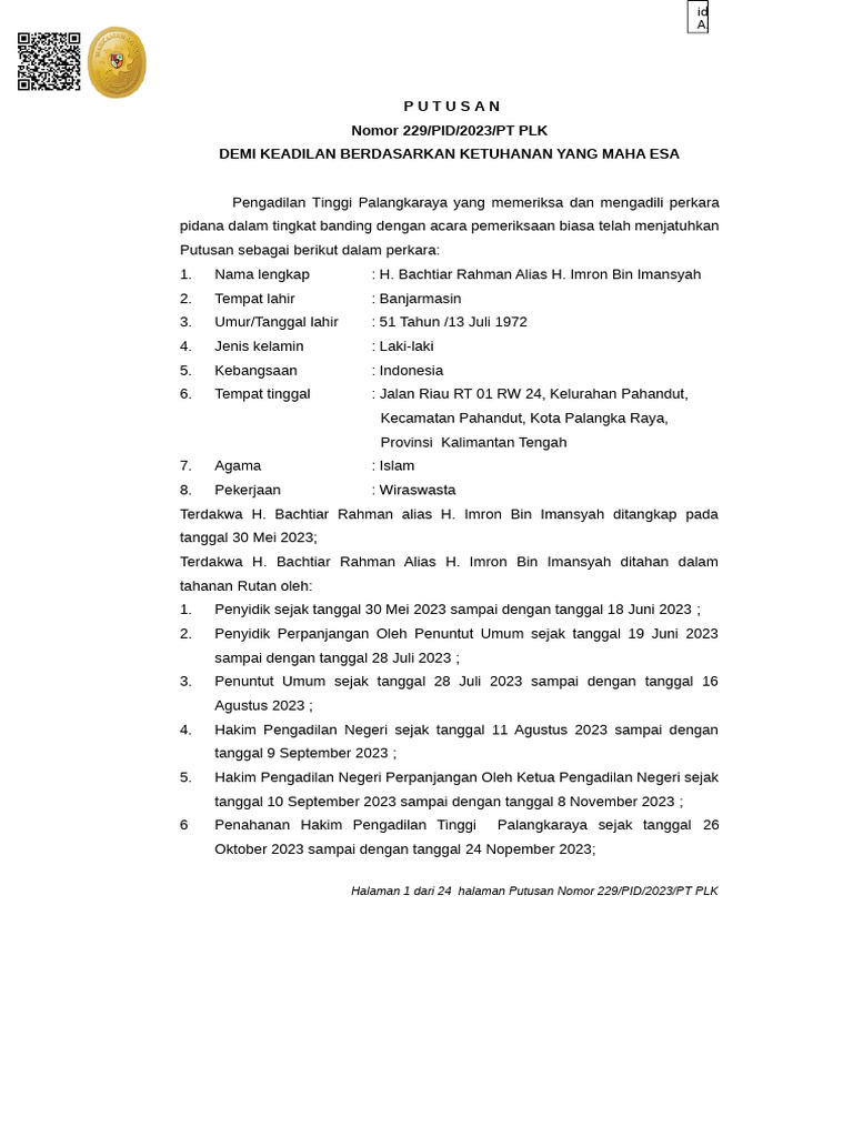 STP - Putusan Banding Pid H Imron | PDF