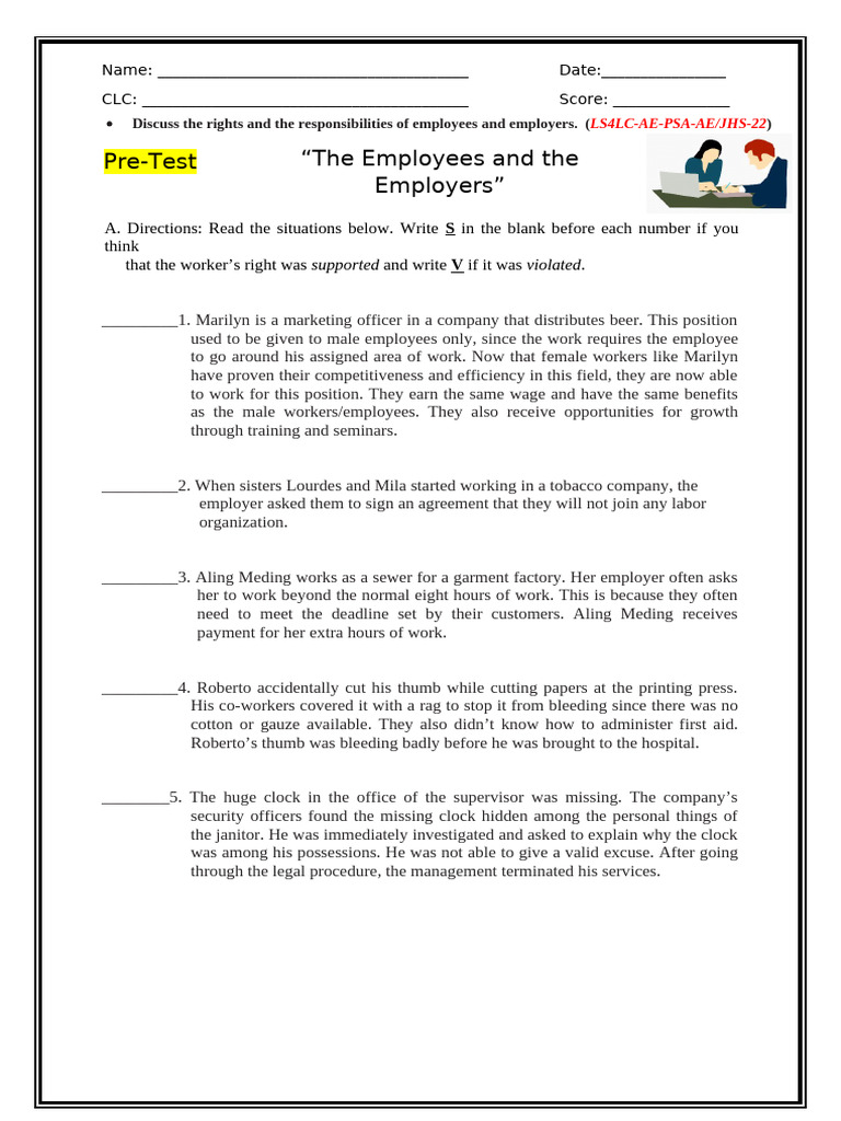 LS4 - Worksheets-JHS (Rights of Employee and Employer) | PDF
