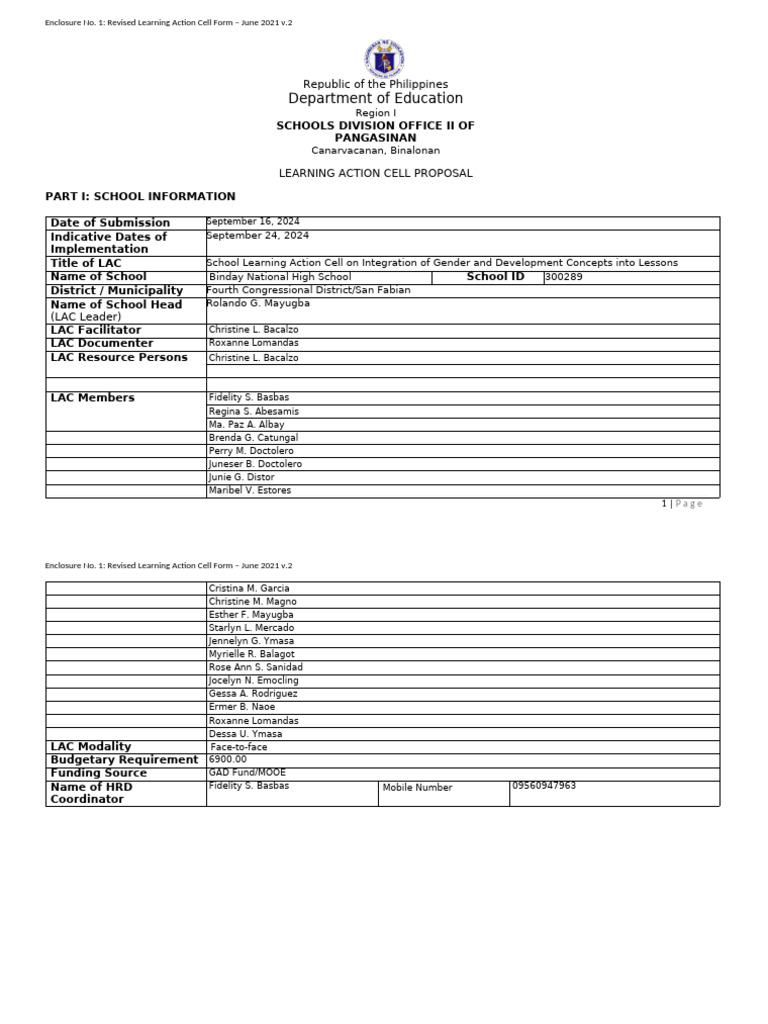 LAC 1 Action Plan | PDF