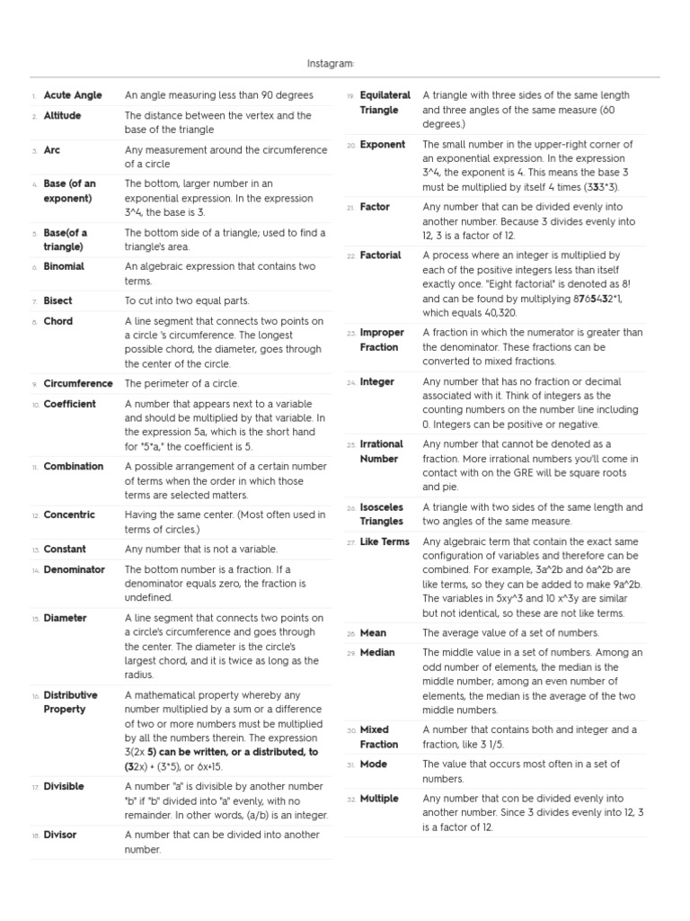 GRE 57 Most Important Math Terms | PDF