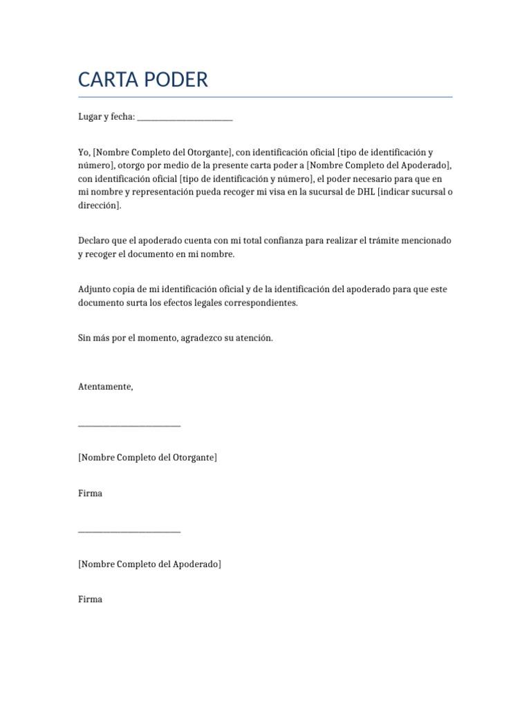 Carta Poder Recoger Visa DHL | PDF | Derecho