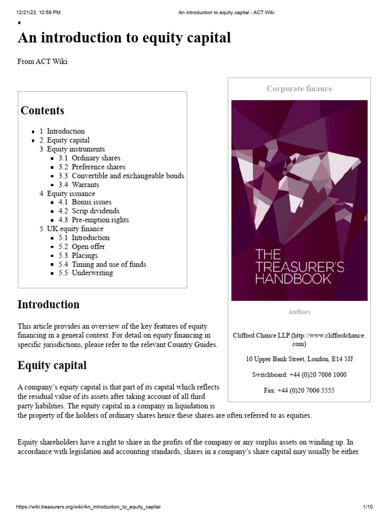 An Introduction To Equity Capital - ACT Wiki | PDF