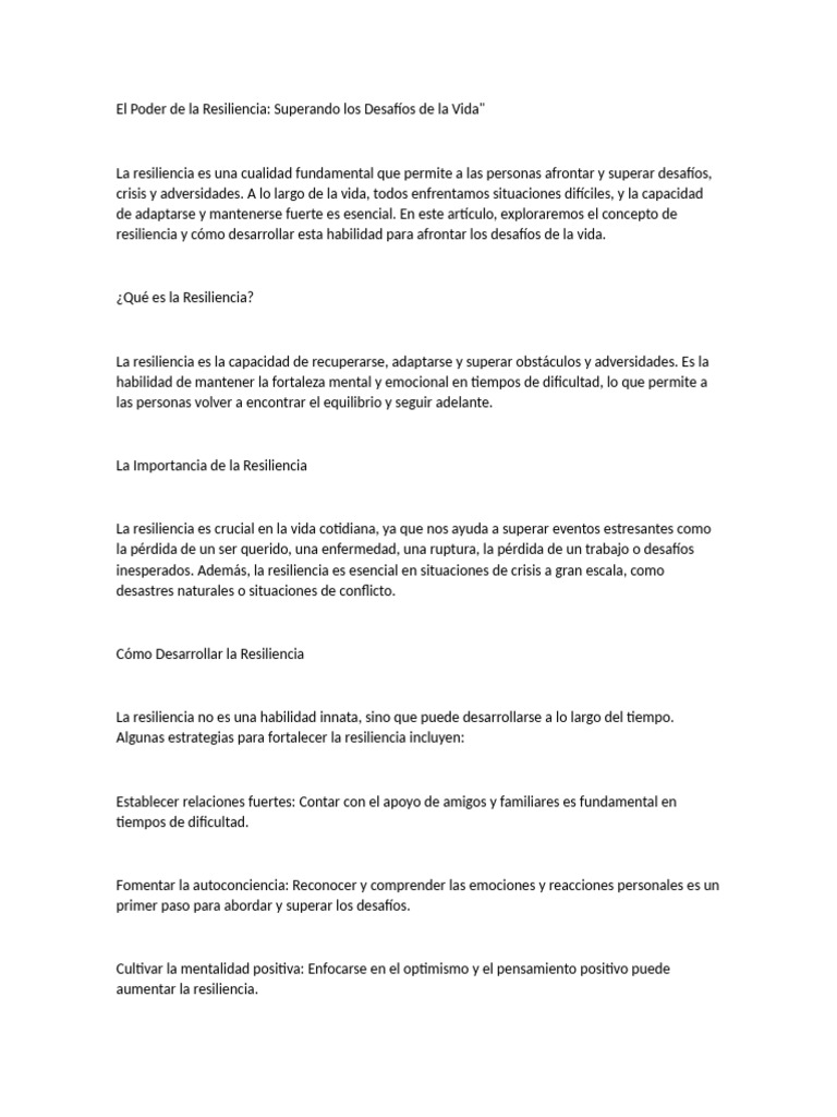 El Poder de la Resiliencia | PDF
