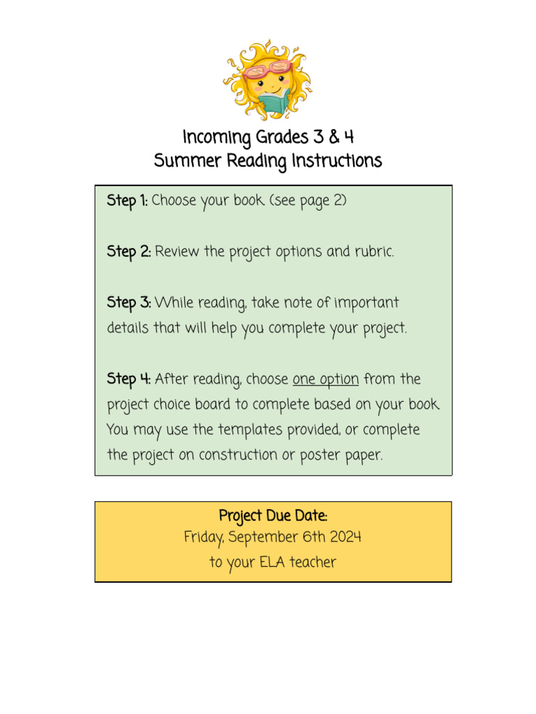 Incoming Grades 3 & 4 Summer Reading Instructions | PDF | Books