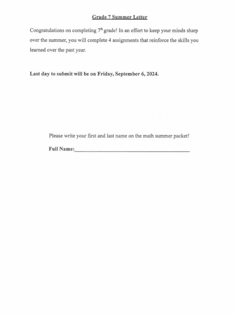 Entering 8th Grade Packet | PDF