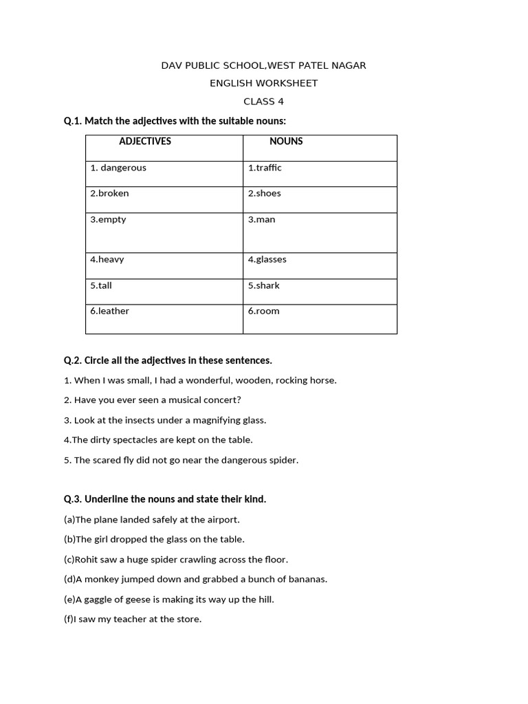 Class 4 Worksheet English N Maths | PDF