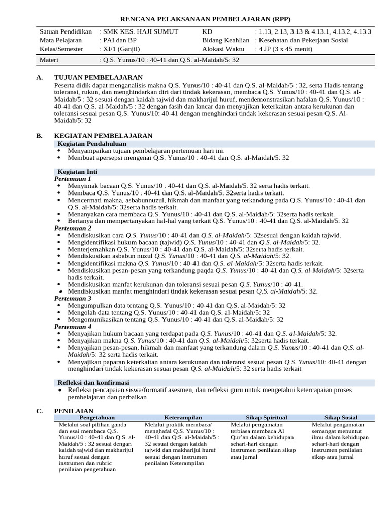 RPP I PAI XI Ke-2 | PDF