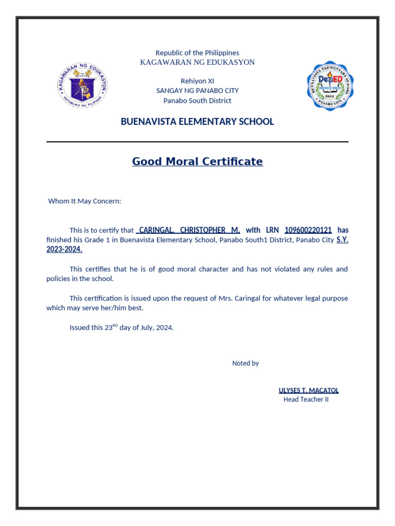 Good Moral Char. | PDF