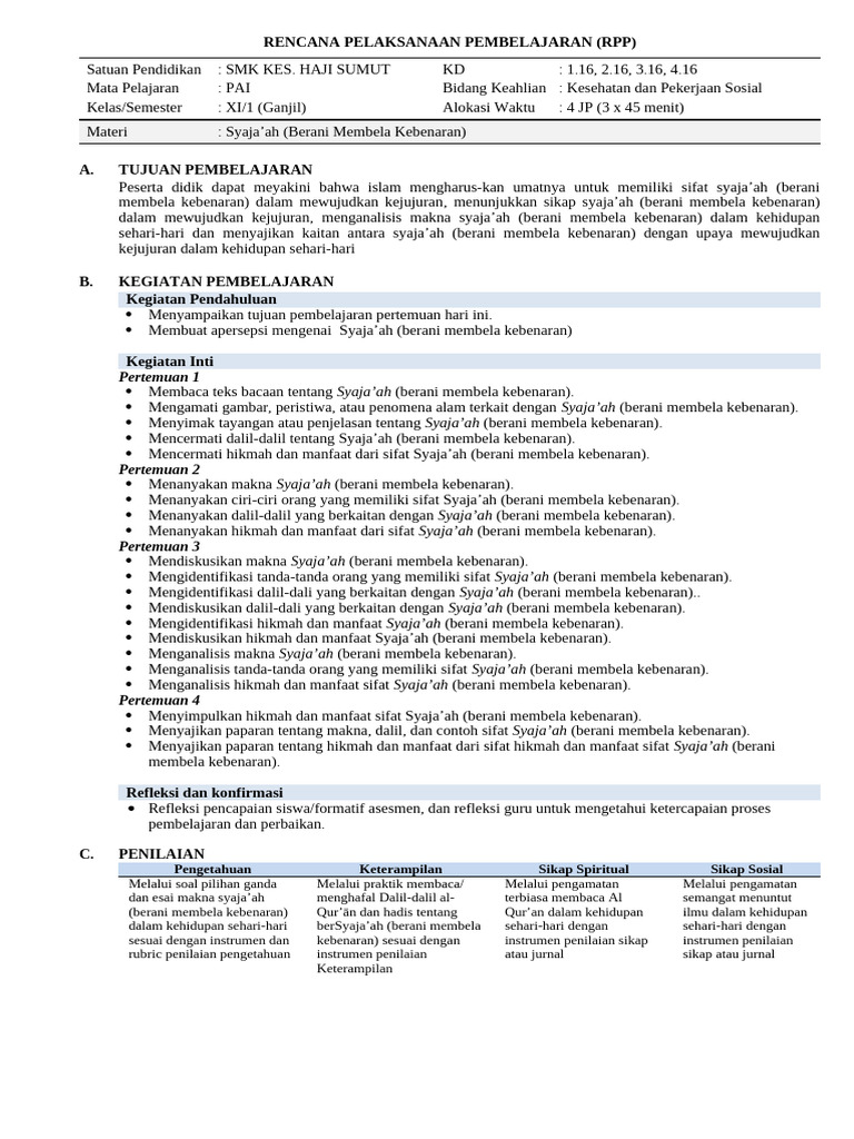 RPP I PAI XI Ke-5 | PDF