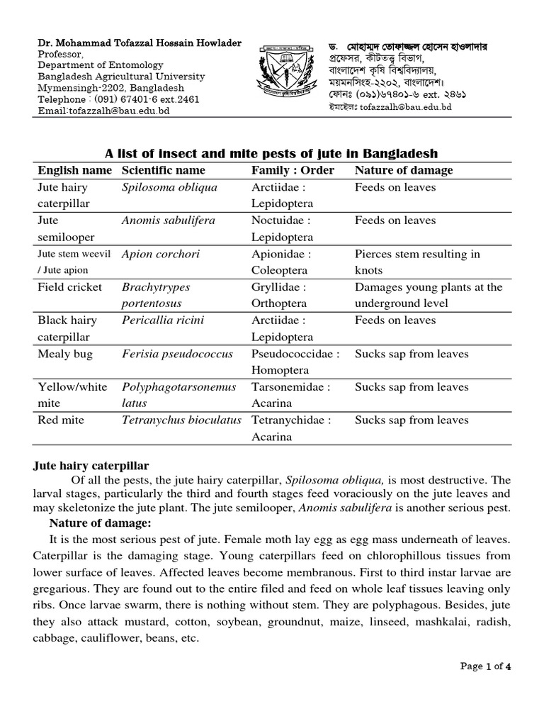 Jute Pests | PDF