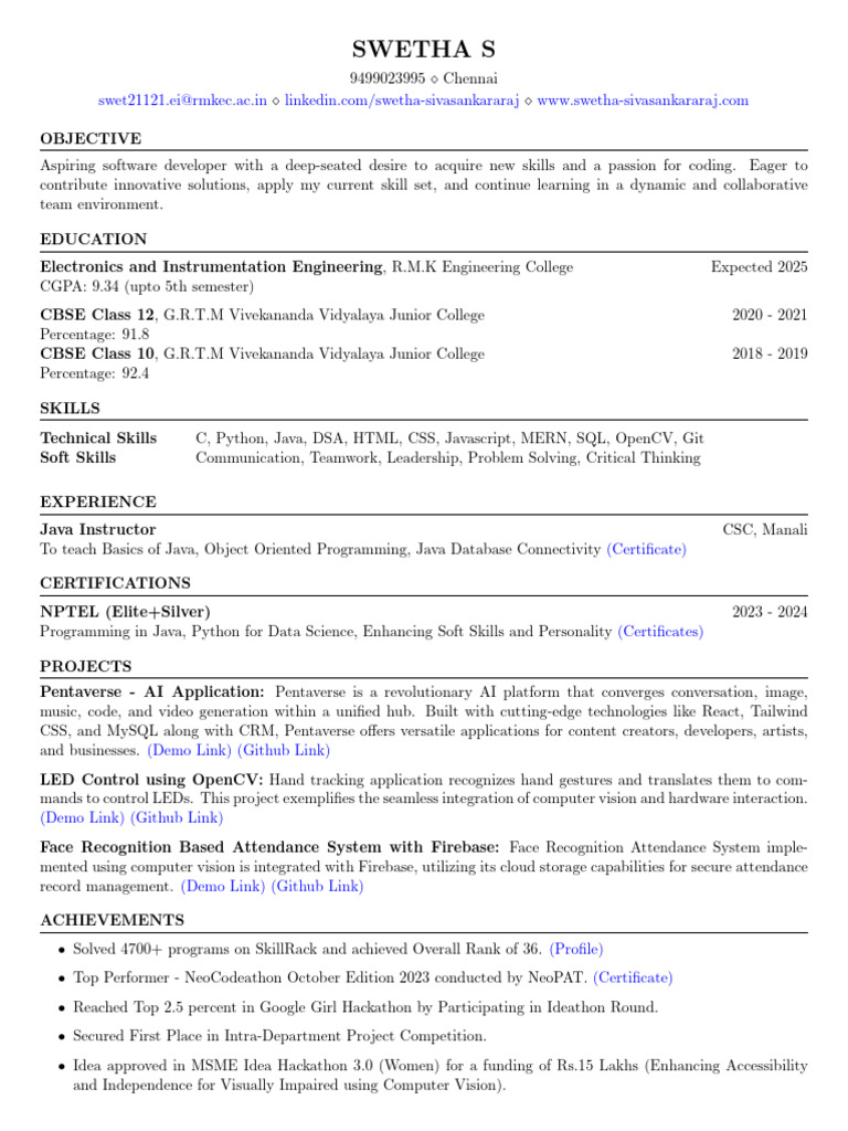 Swetha S Resume | PDF
