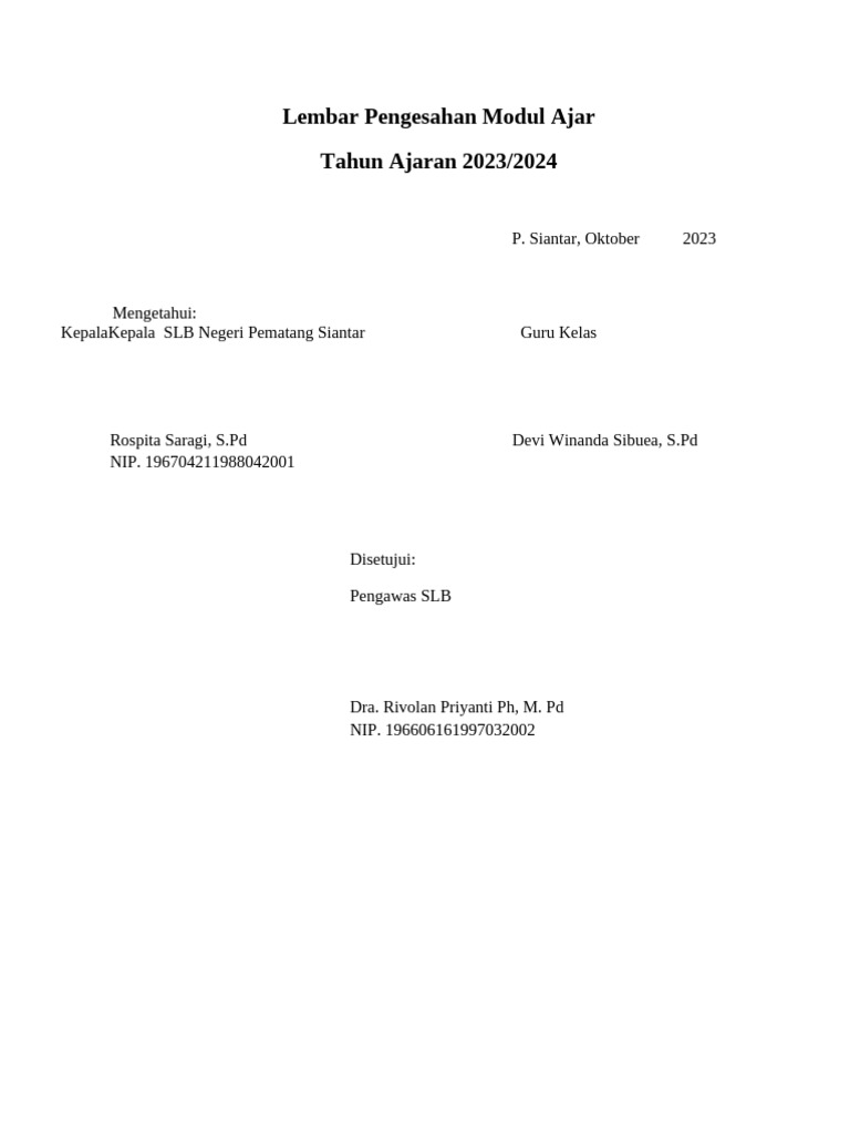 Lembar Pengesahan Modul Ajar | PDF