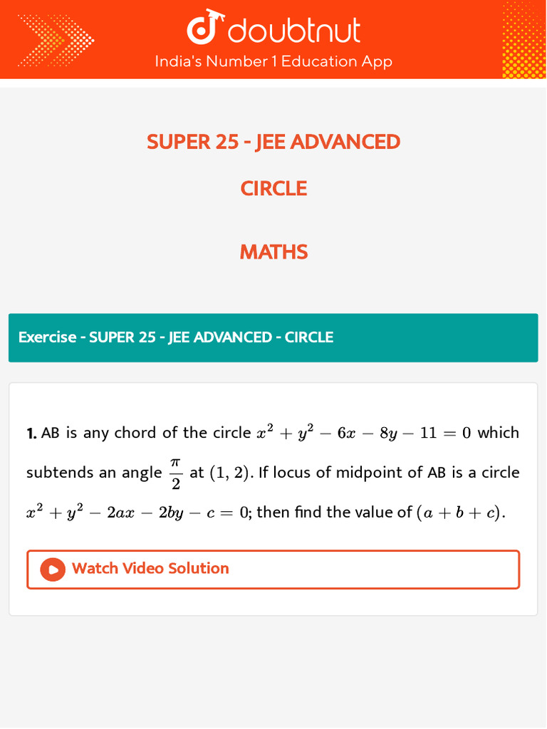 Super 25 For Jee Advanced by Doubtnut Maths Circle | PDF | Circle ...