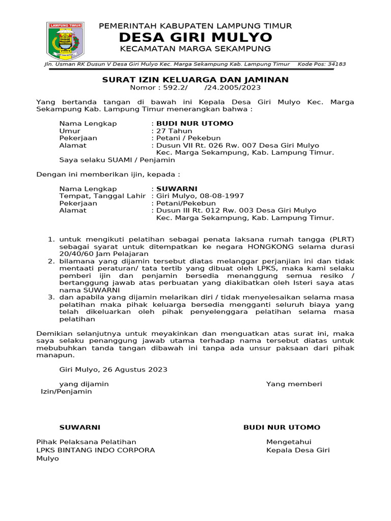 Surat IZIN TKI HONGKONG | PDF