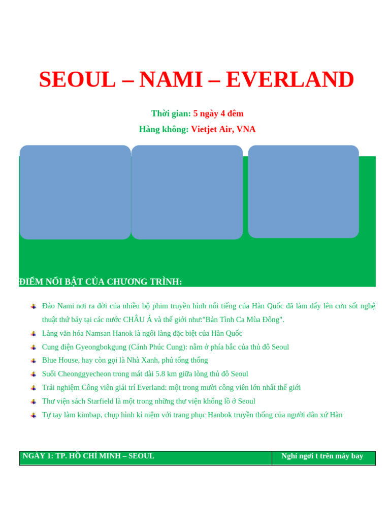NLG t10,11 5n4đ Seoul - Nami - Everland | PDF