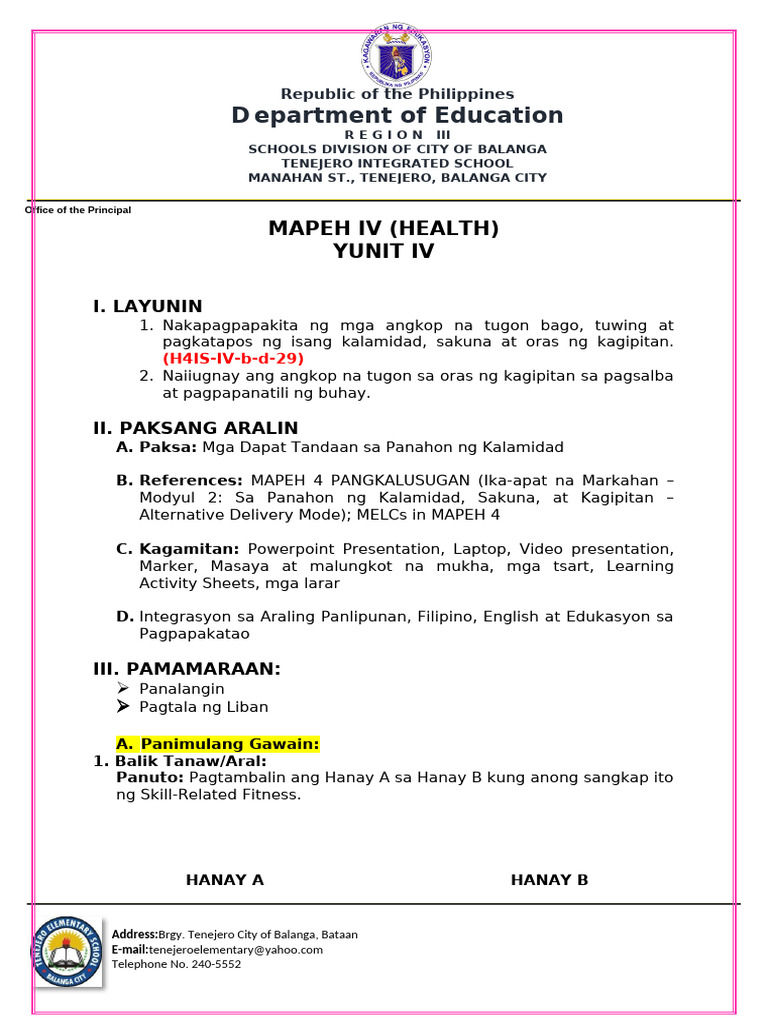 Mapeh 4 Yunit 4 | PDF