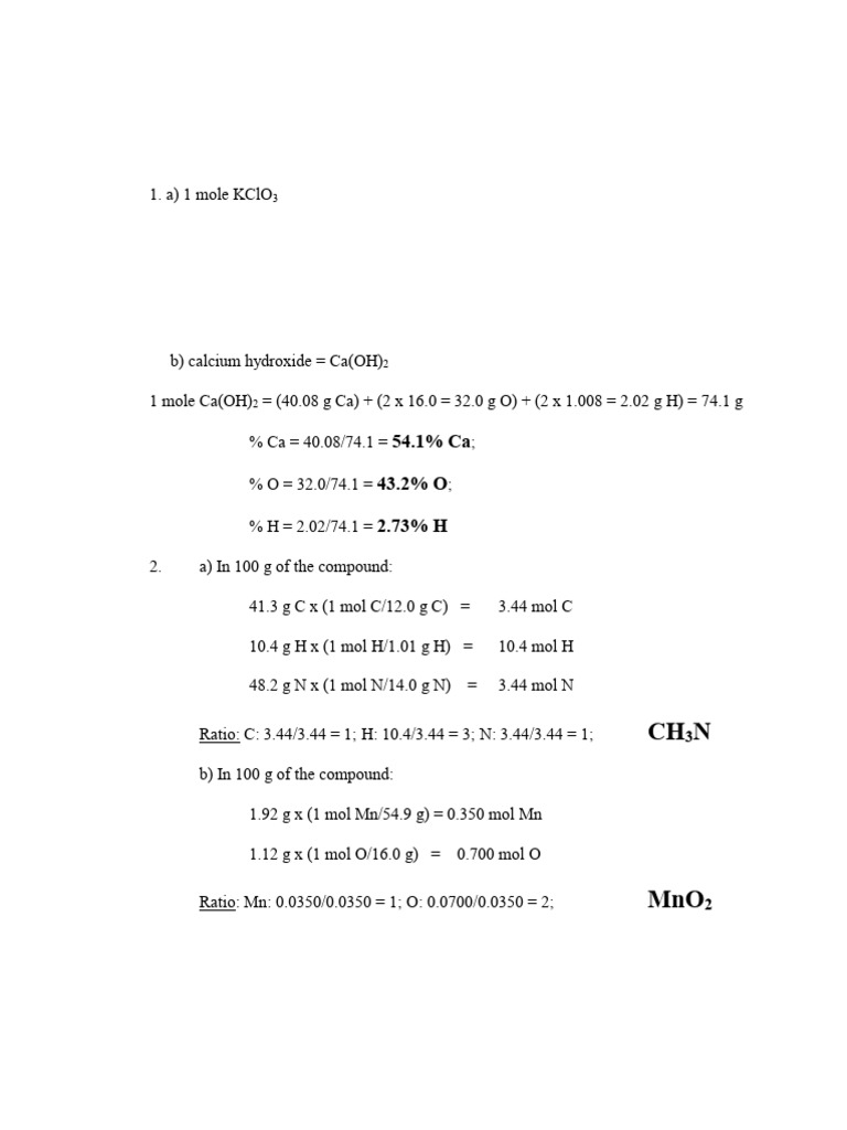 Percent Composition and Empirical Formula - Answers | PDF | Teaching ...