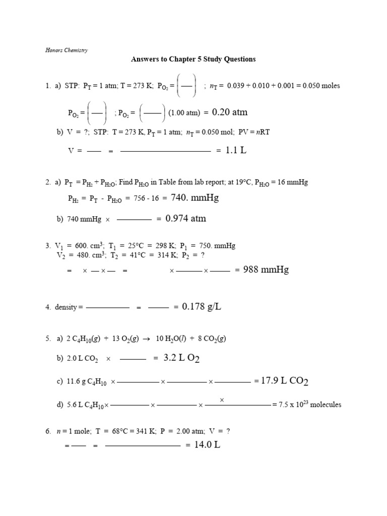 Honors Chemistry Chapter 5 Solutions | PDF | Mole (Unit) | Quantity