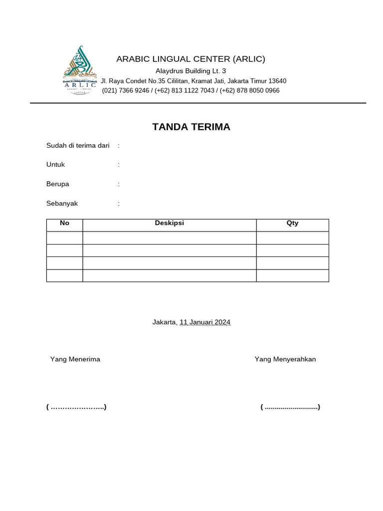Template Tanda Terima | PDF