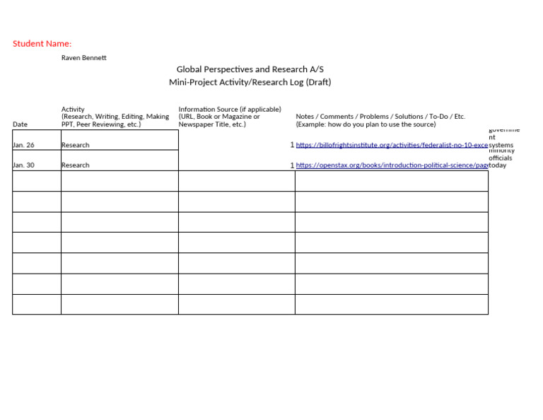 ActivityResearchLog Draft | PDF