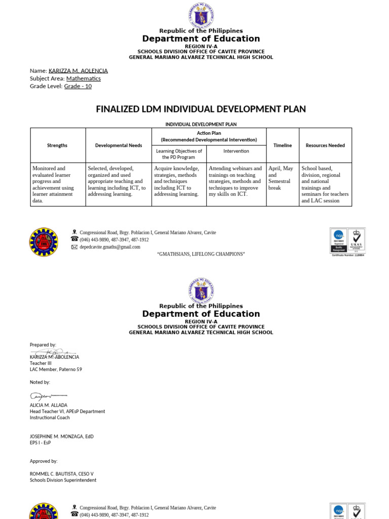 Abolencia, Karizza M. LM 1-Finalized-Ldm-Individual-Development-Plan | PDF