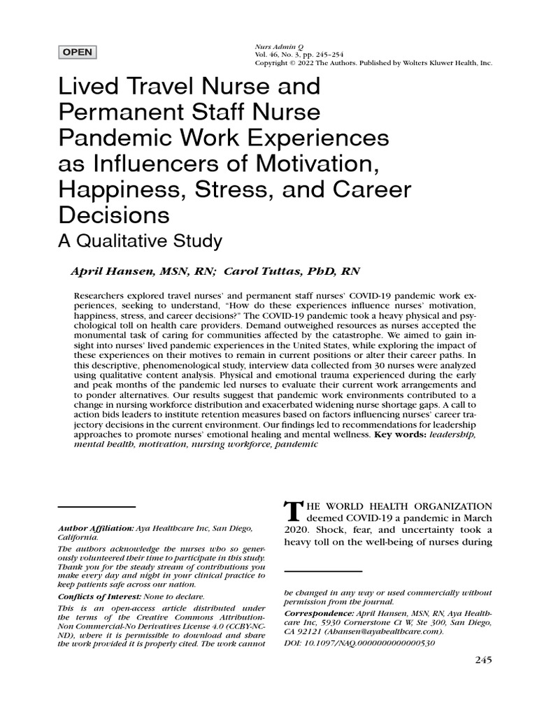 Lived Travel Nurse and Permanent Staff Nurse.8 | PDF