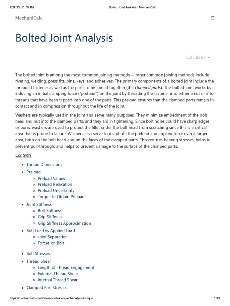 Bolted Joint Analysis _ MechaniCalc | PDF