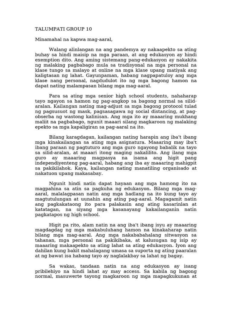 Talumpati Group 10 | PDF