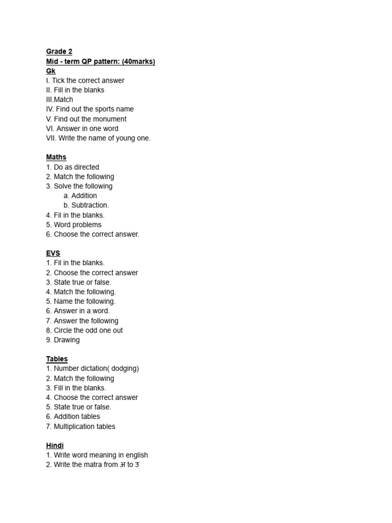 Grade 2 QP Pattern | PDF