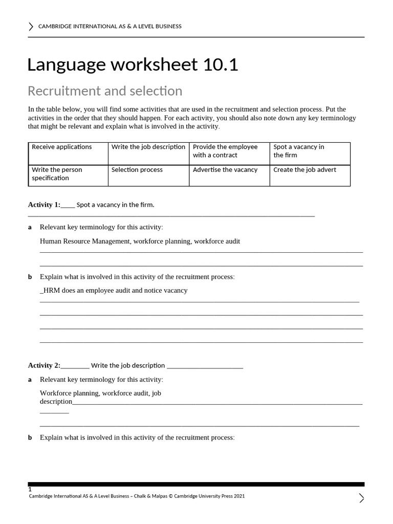 ASAL Business Worksheet 10.1 | PDF