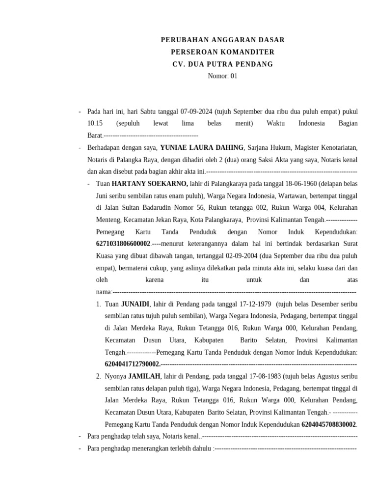 Salinan Perubahan CV Dua Putra Pendang | PDF