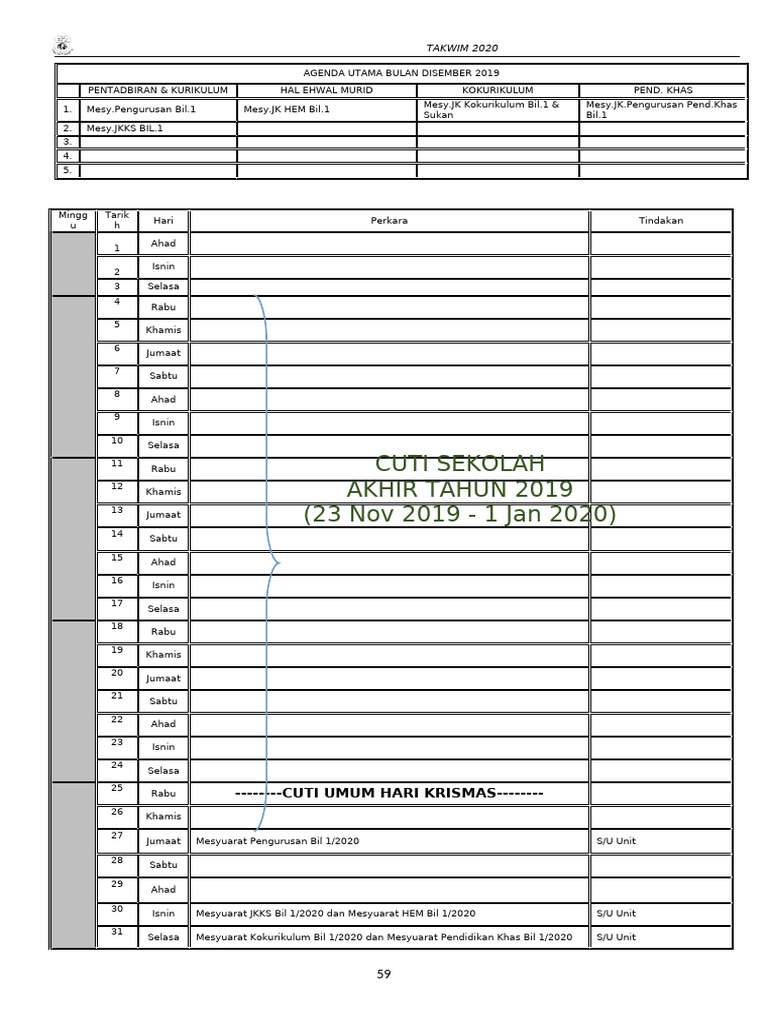 Takwim Kalendar Edit 2020 | PDF