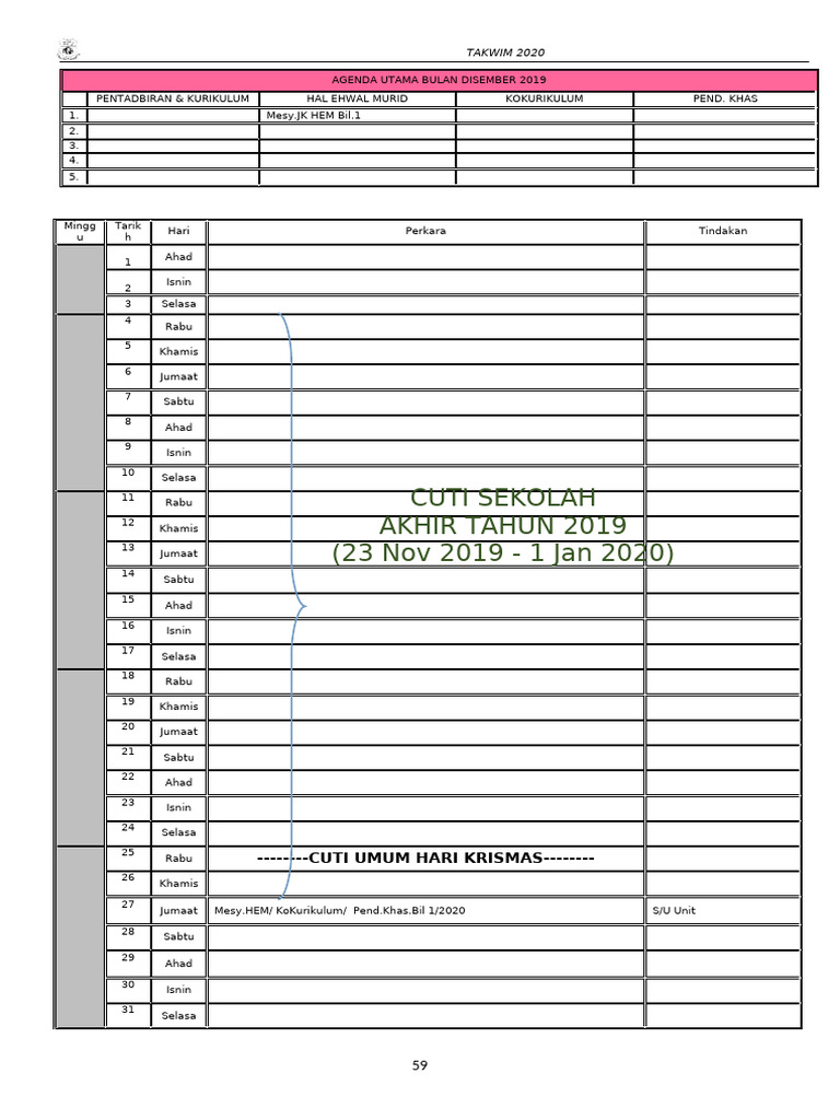Takwim Kalendar 1 2020 | PDF