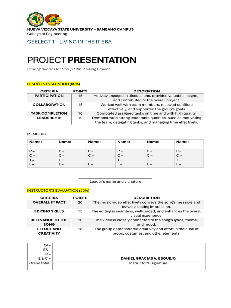 Film Viewing Project Criteria | PDF | Psychological Concepts | Career ...