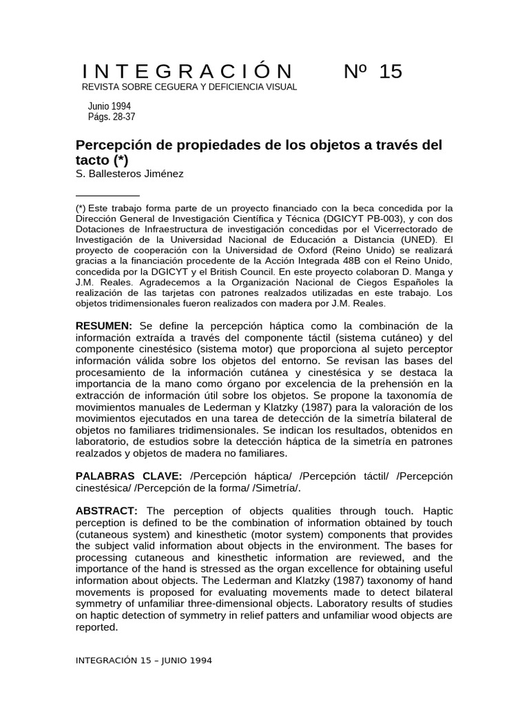 Percepcion de Propiedades de Los Objetos A Traves Del Tacto | PDF