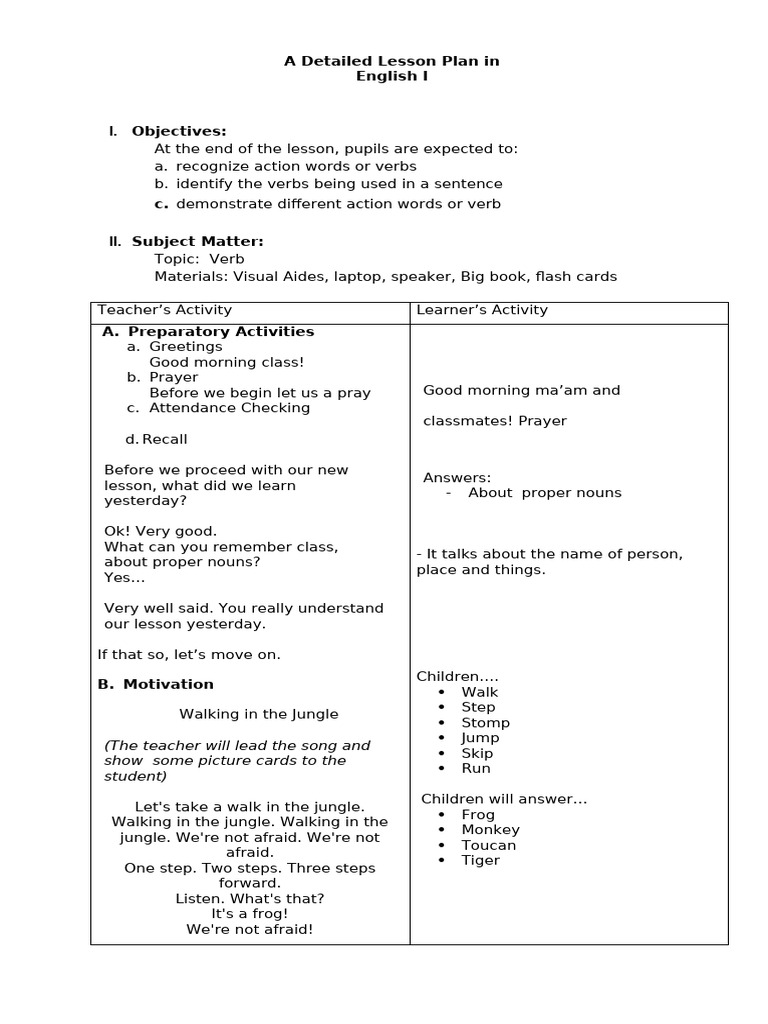 Lesson Plan Demo Teaching Grade 1 English | PDF