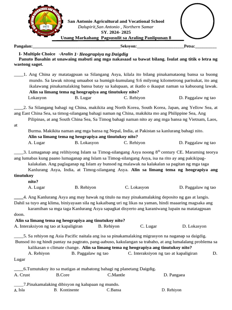 1ST Periodical Exam Ap8 | PDF