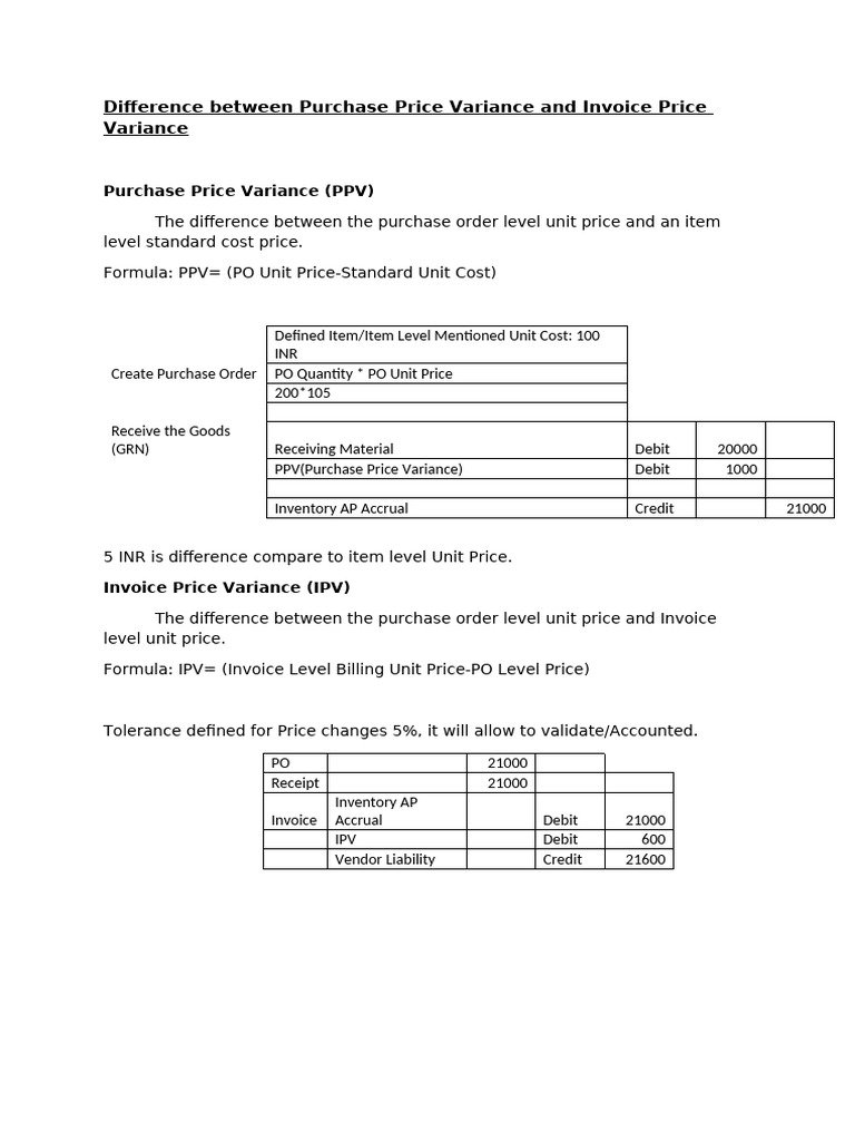 Difference Between Purchase Price Variance and Invoice Price Variance | PDF