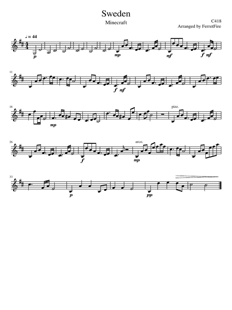 Sweden - Minecraft Violin Solo | PDF