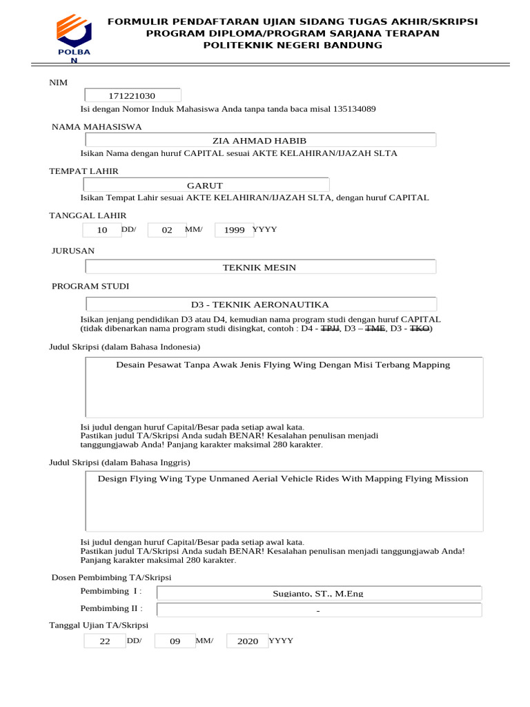 Formulir Daftar Sidang Ta | PDF