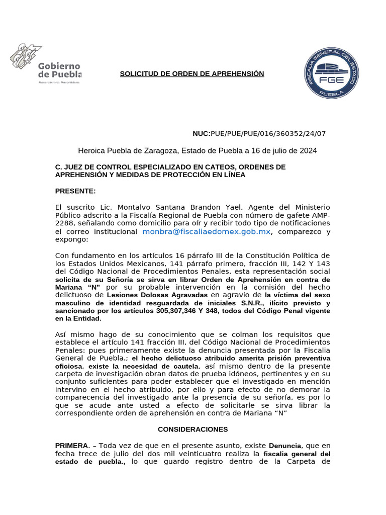 Solicitud de Orden de Aprehensión | PDF