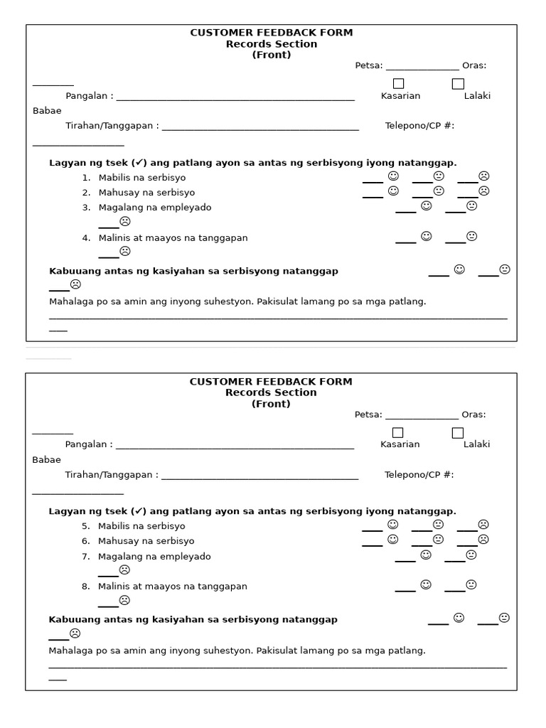 Customer Satisfaction Form | PDF | Finance & Money Management