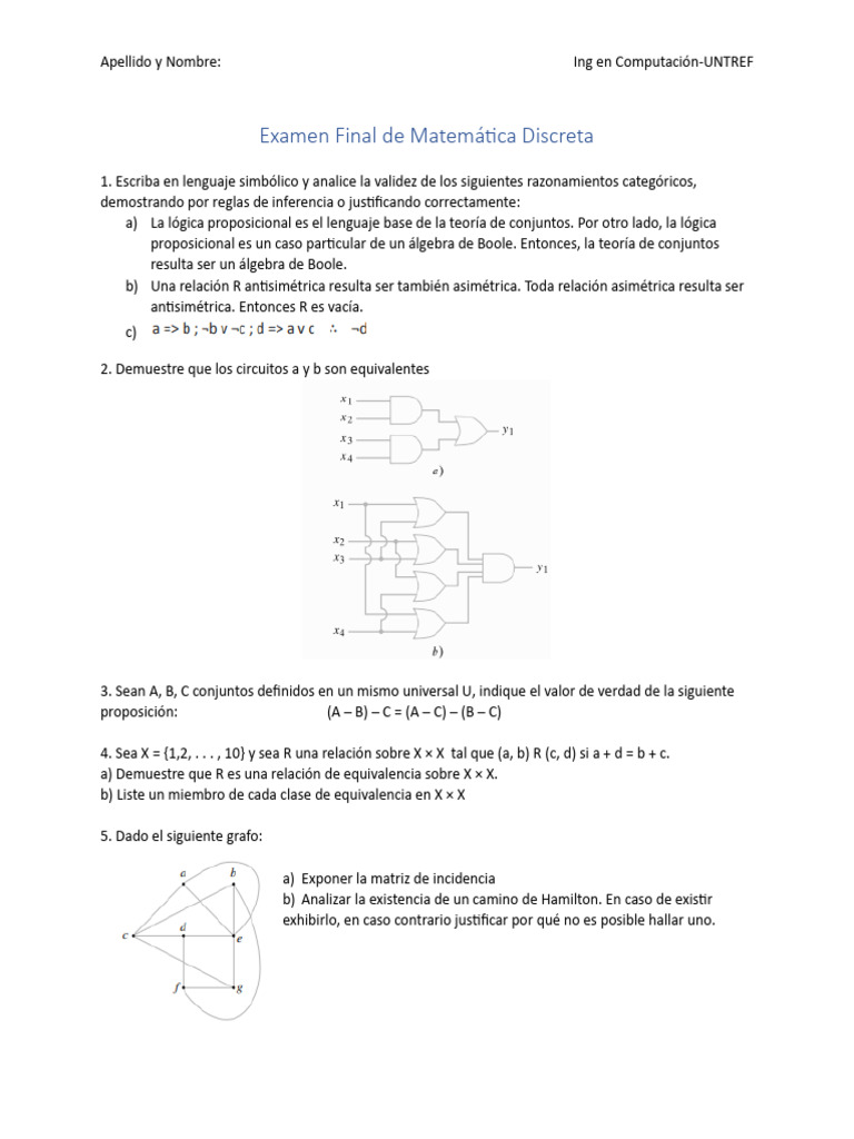 Examen Final de Matematica Discreta | PDF